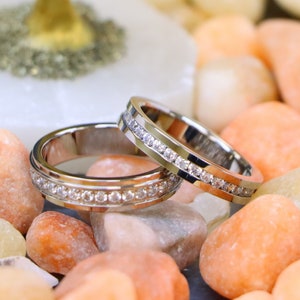 His and Hers Titanium Wedding Rings, Eternity Diamond Titanium Rings ...