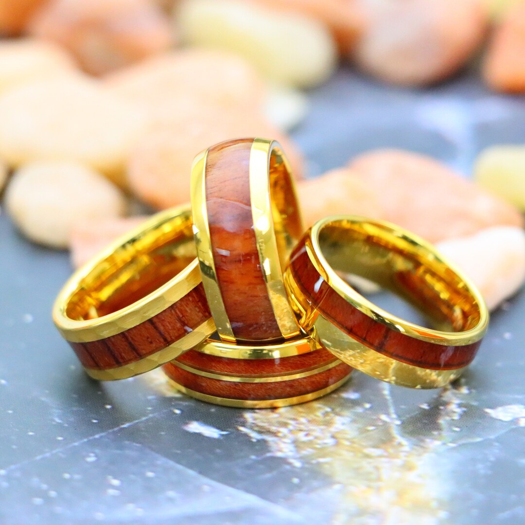 Hawaiian Koa Wood Inlay Ring, Wedding Ring, Personalized Promise Ring ...