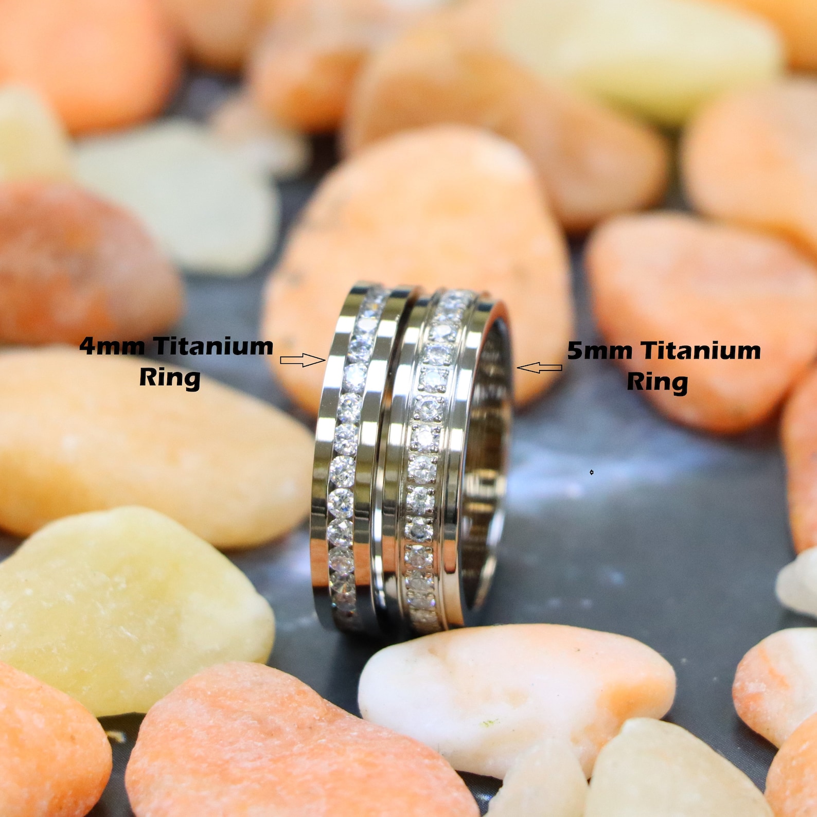 His and Hers Titanium Wedding Rings, Eternity Diamond Titanium Rings ...