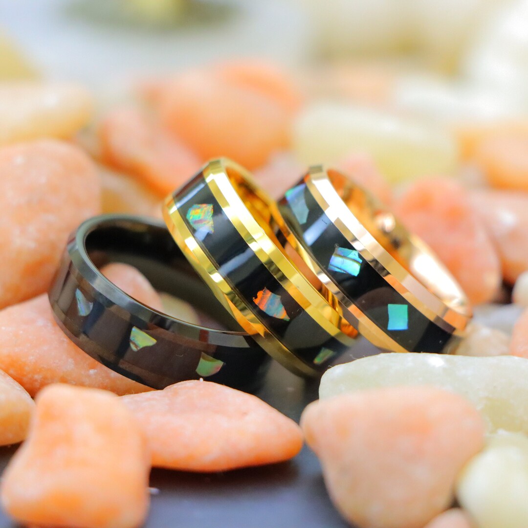 Abalone Shell Fragments, Engagement Ring, Men’s Wedding Band, Unique ...