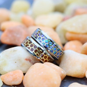 Men's Honeycomb Ring, Abalone Ring, 8mm Men's Tungsten Wedding Bands ...
