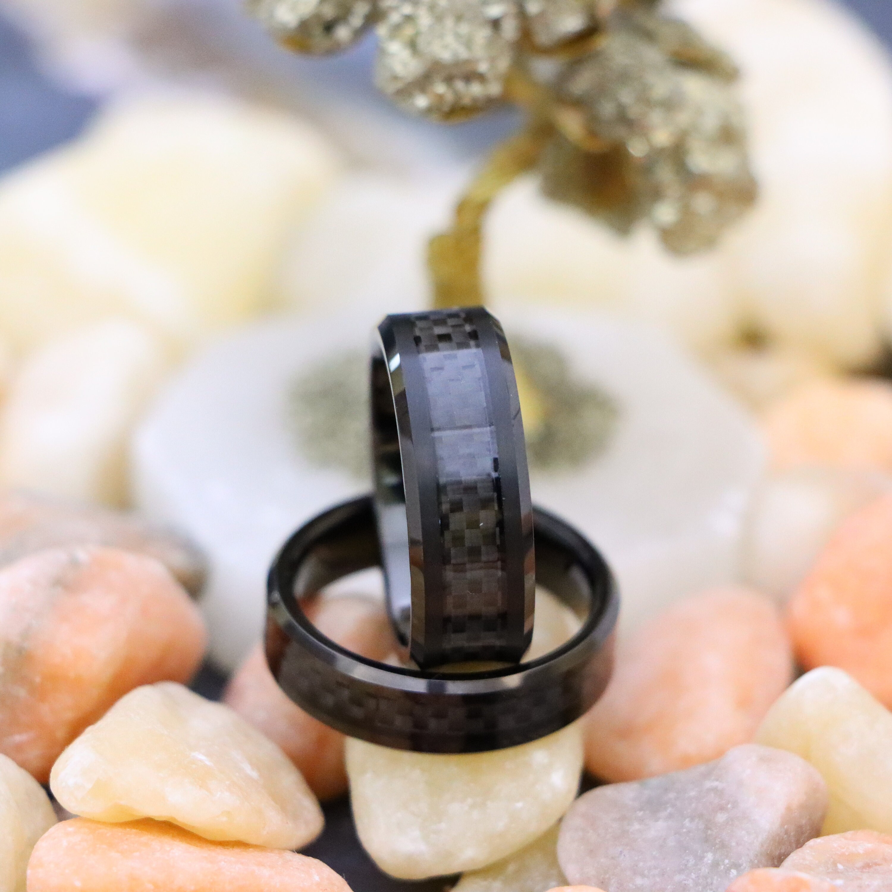 Flat Carbon Fiber Center Beveled Edges High Polished Finished Ring ...