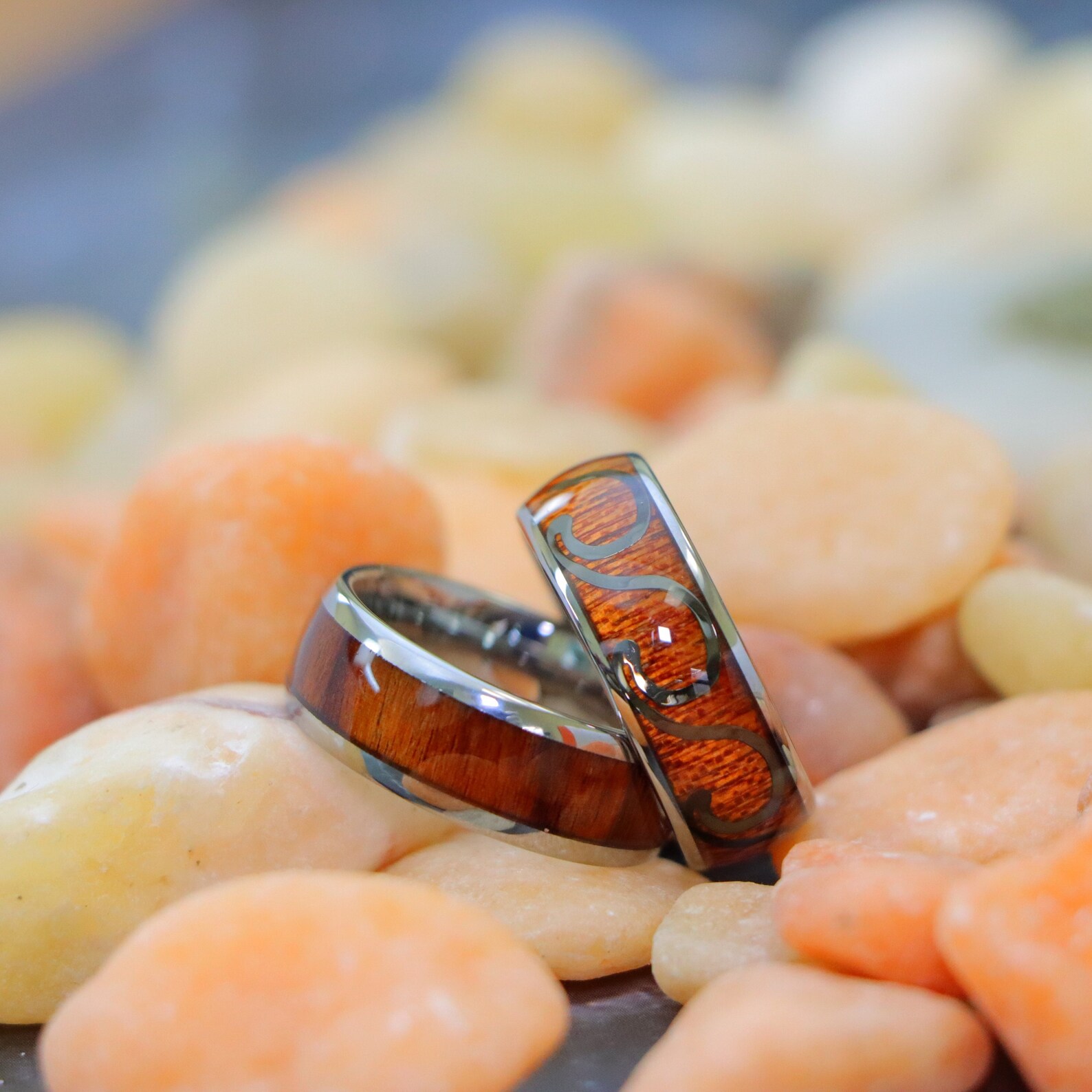 Tungsten Koa Wood Wave Ring for Men Women, Wooden Engagement Ring ...