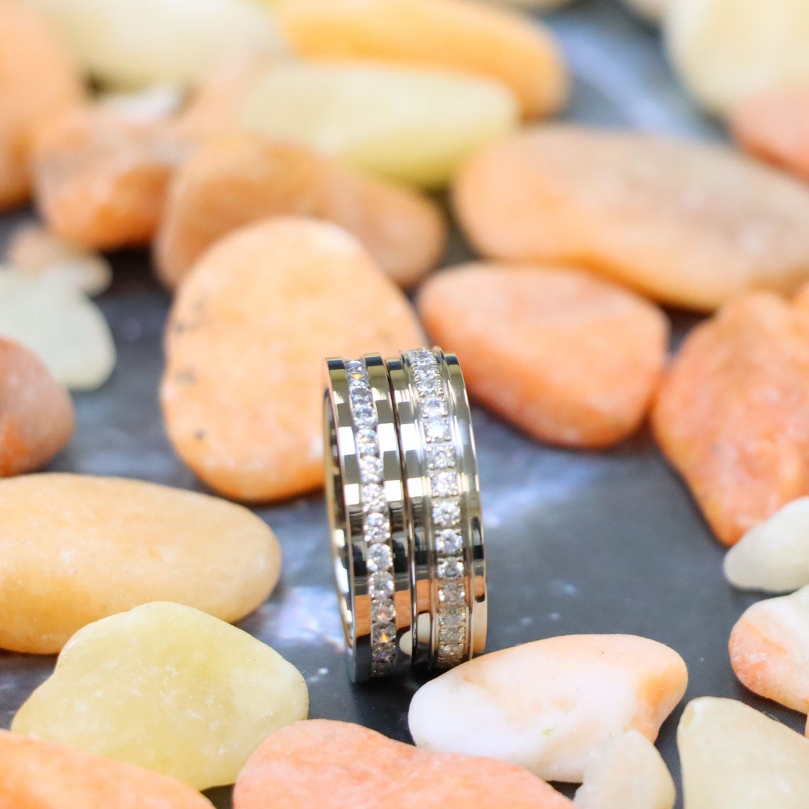 His and Hers Titanium Wedding Rings, Eternity Diamond Titanium Rings ...