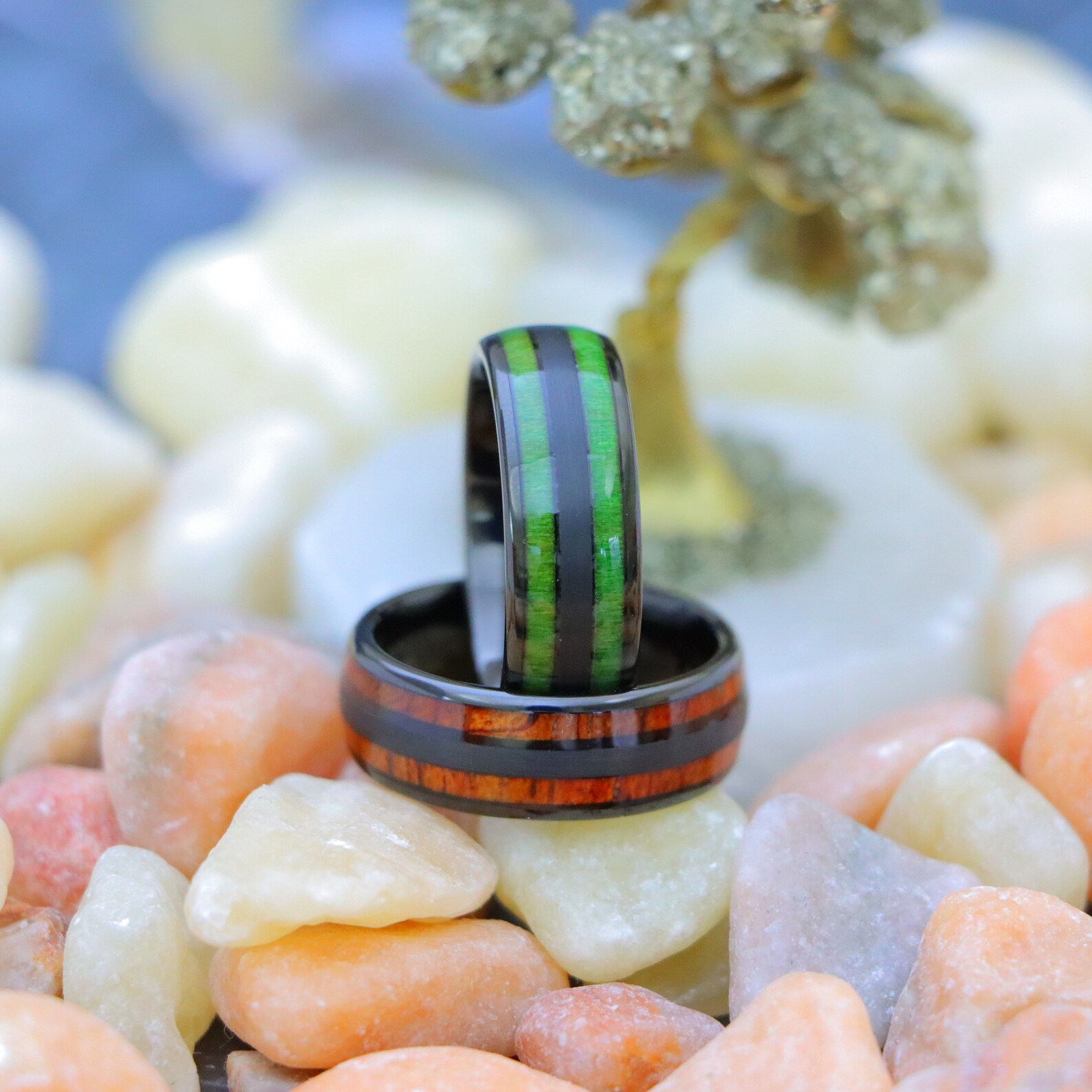 Exotic Green Wood Inlay Dome Tungsten Wedding Ring, 8mm Tungsten Wood ...