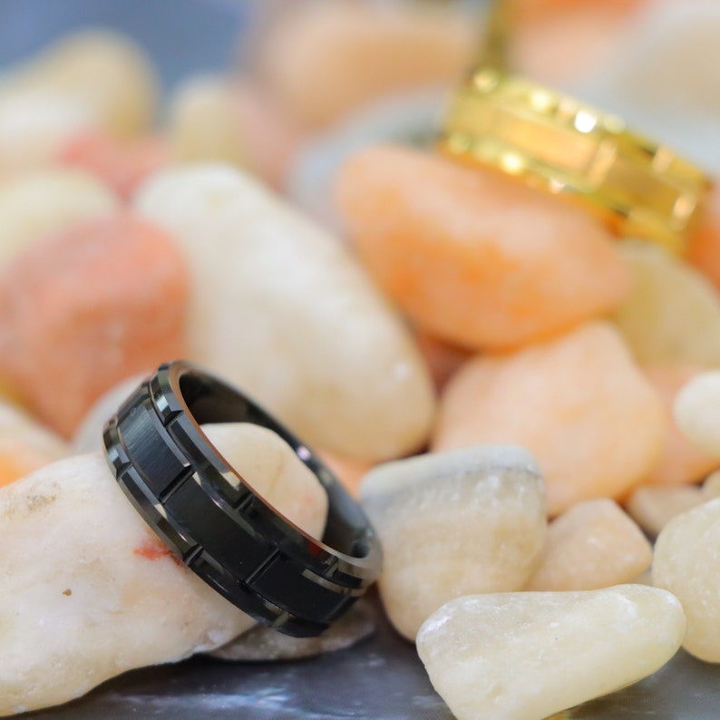 Tungsten Carbide Ring With Brick Pattern - Unique Men's Birthday Band ...