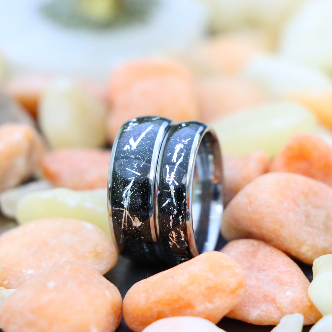 Silver Color Meteorite Inlay, Men's Tungsten Wedding Band Meteorite Men ...