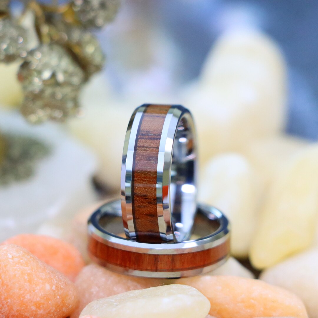 Silver Wooden Ring for Mens and Woman, Man Rings, Koa Wood Inlaid ...