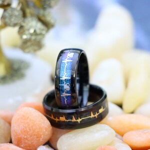 Gold EKG Heartbeat Cut Out Inlay, Men’s Wedding Band, Engagement Ring ...