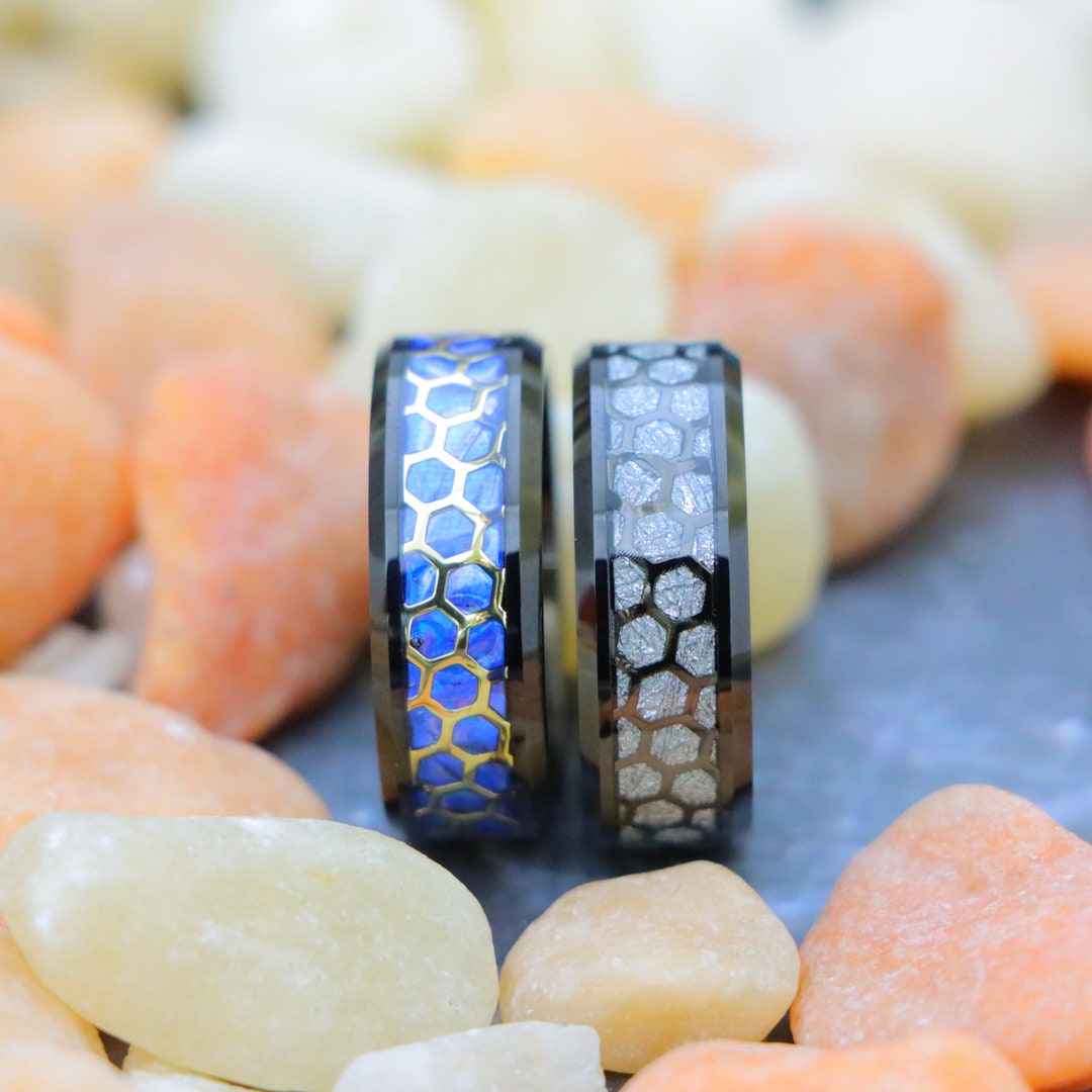 8mm Metallic Meteorite With Honeycomb Hexagon Pattern Inlay Polish ...