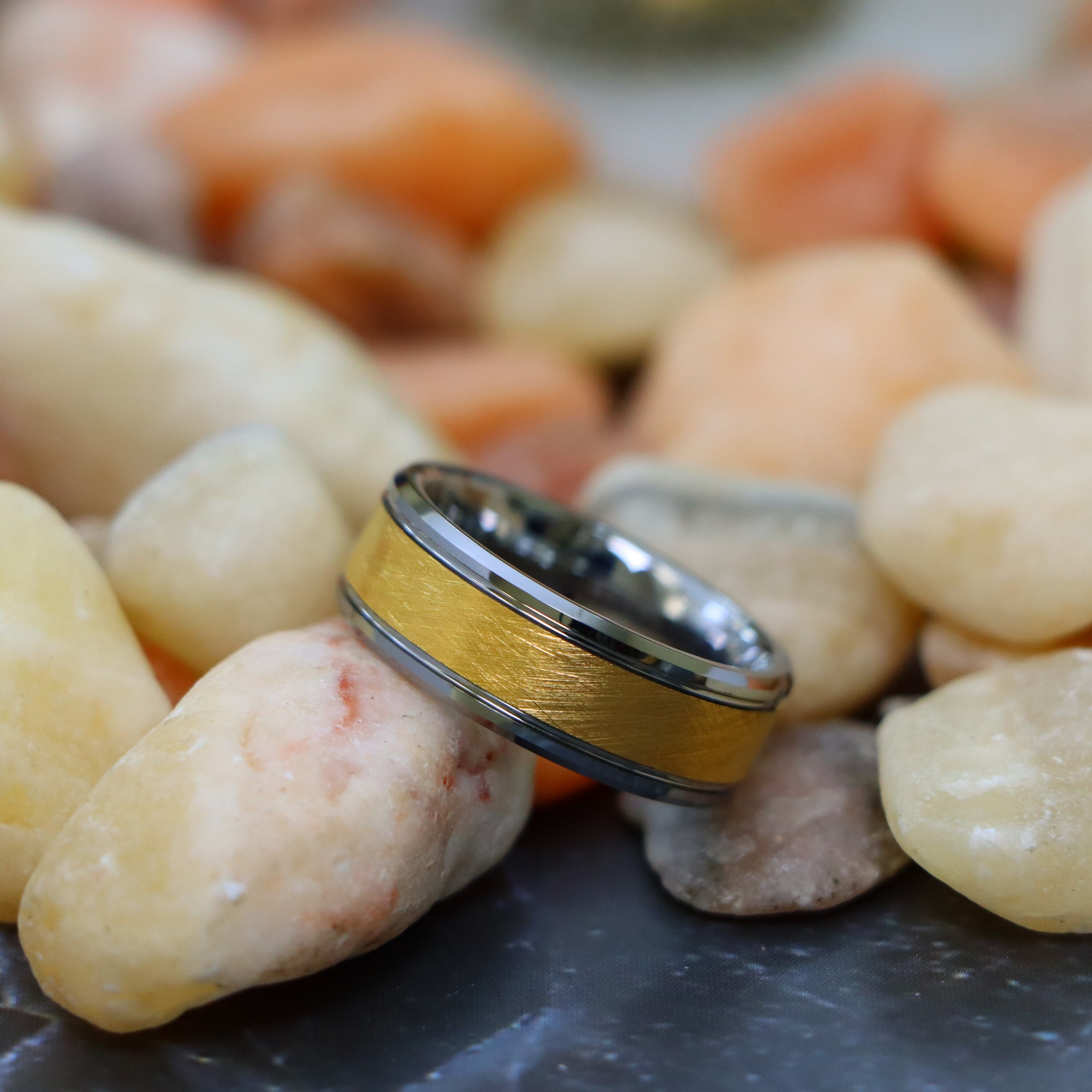 Brushed Gold Wedding Band for Men, Silver Wedding Band, 8mm Man Ring ...