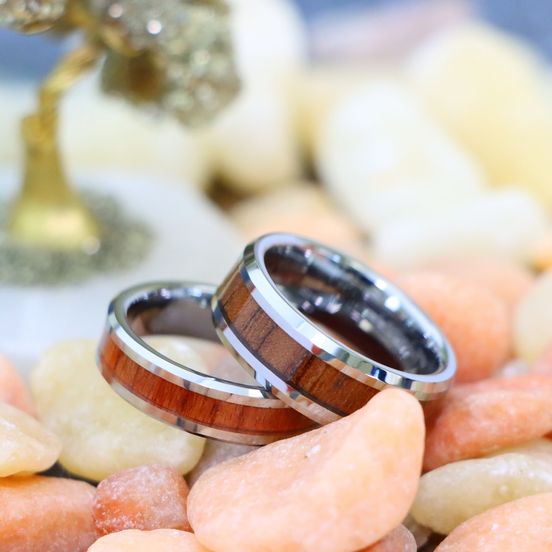 Silver Wooden Ring for Mens and Woman, Man Rings, Koa Wood Inlaid ...