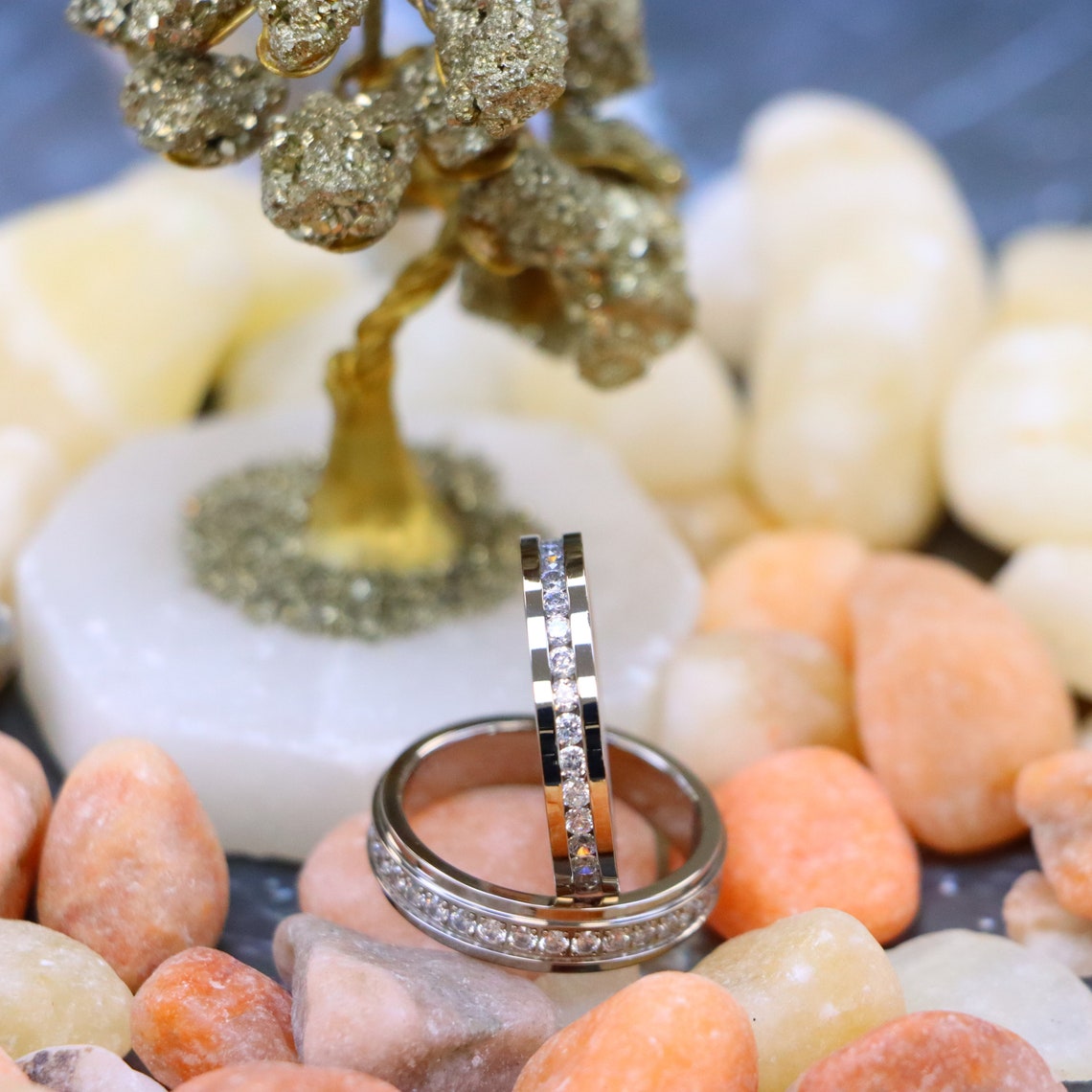 His and Hers Titanium Wedding Rings, Eternity Diamond Titanium Rings ...