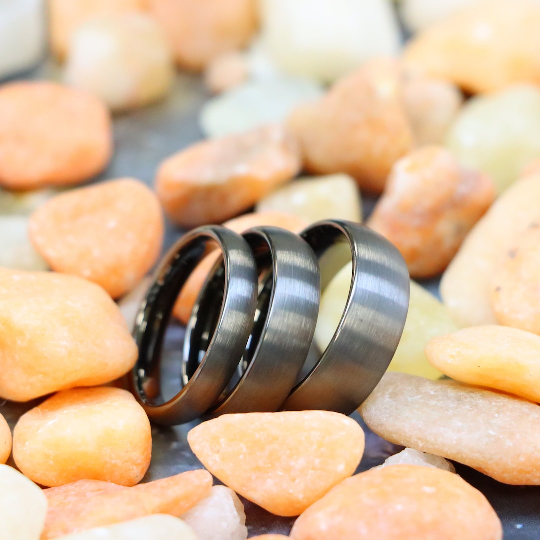 Dome Brushed Gunmetal Tungsten Wedding Bands, Unique Tungsten Rings ...