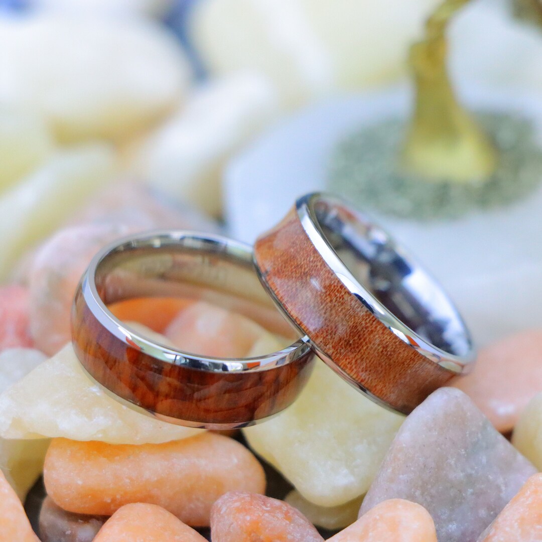 Koa Wood Tungsten Wedding Rings, Unique Tungsten Ring, Titanium ...