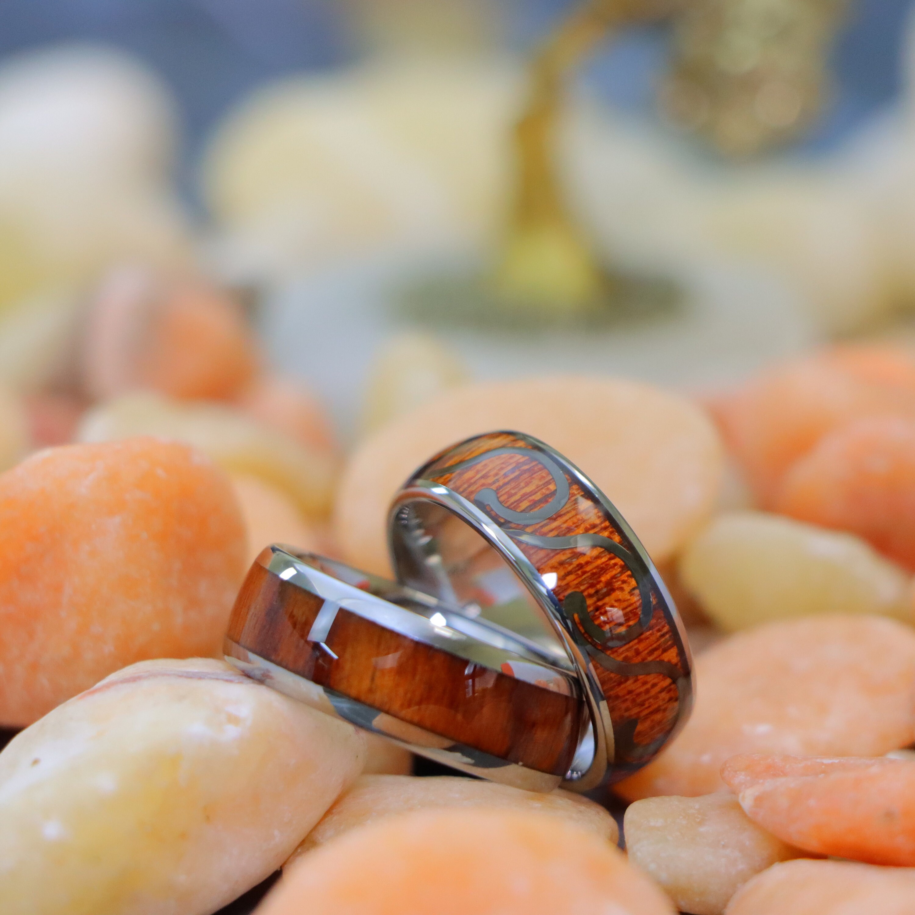 Tungsten Koa Wood Wave Ring for Men Women, Wooden Engagement Ring ...
