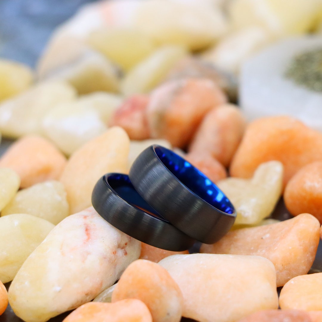 Simple 6mm/8mm Black Wedding Ring, Brushed Dome Wedding Band Mens Womens, Promise Ring for Him ...