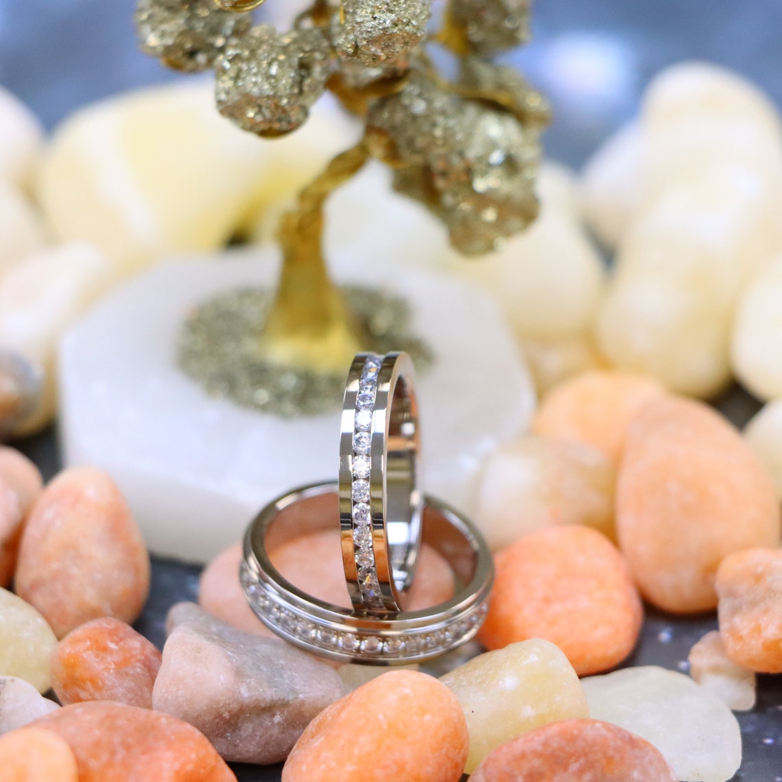 His and Hers Titanium Wedding Rings, Eternity Diamond Titanium Rings ...