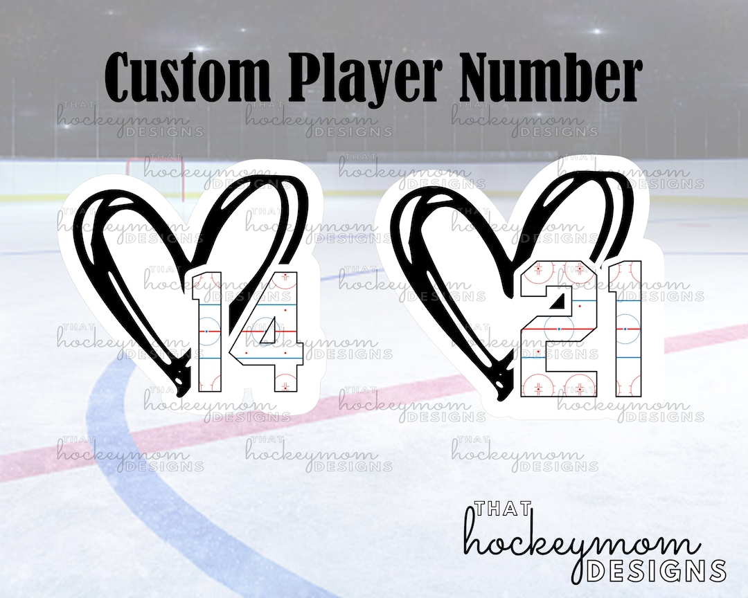 CUSTOM Rink Player Number With Heart Sticker Waterbottle Sticker Hockey ...