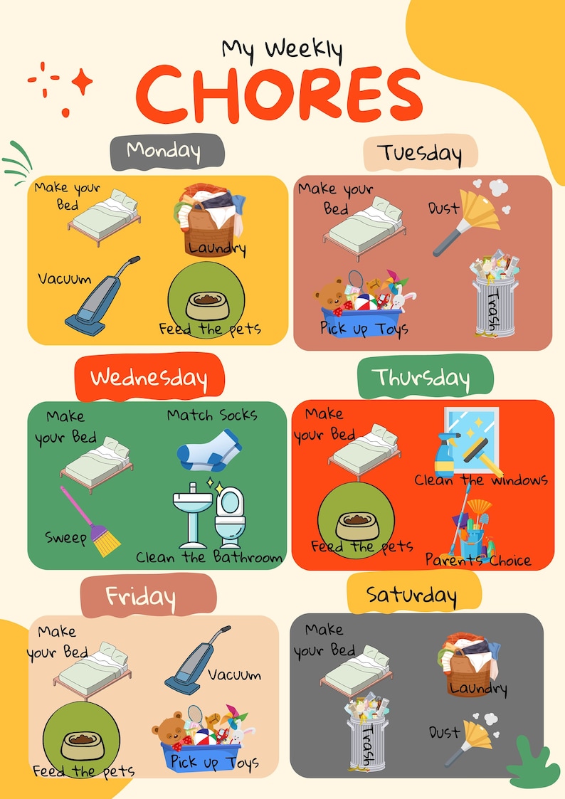 Visual Chore Chart (ages 4-8) - Etsy
