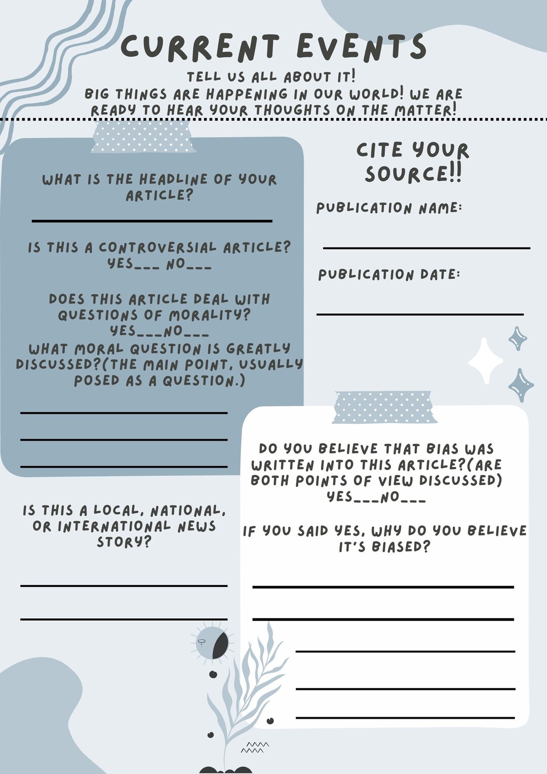 Current Events Worksheet - Etsy