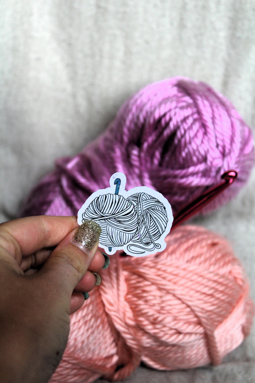 Crochet Addict Handmade Vinyl Sticker Yarn Ball Stickers With Crochet ...