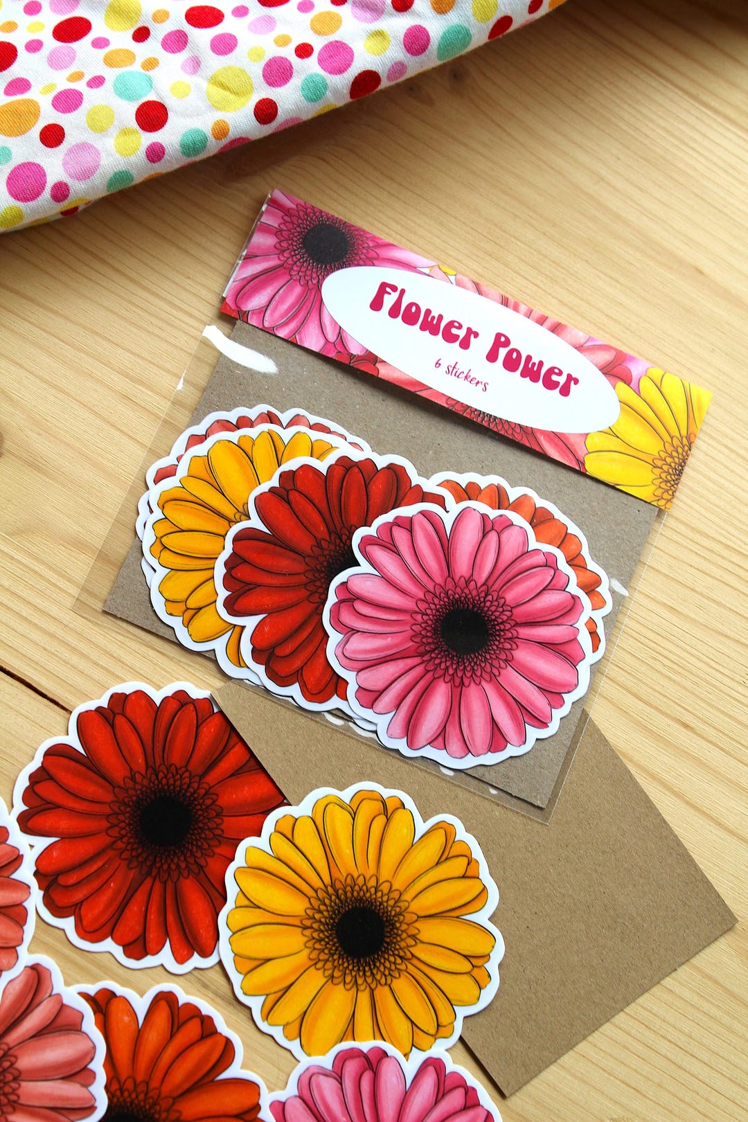 Shiny Flower Stickers – Set of 6 Colorful Gerbera Stickers – Pop ...