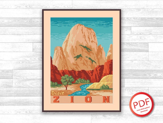 Visit Zion Cross Stitch Pattern National Park Cross Stitch - Etsy