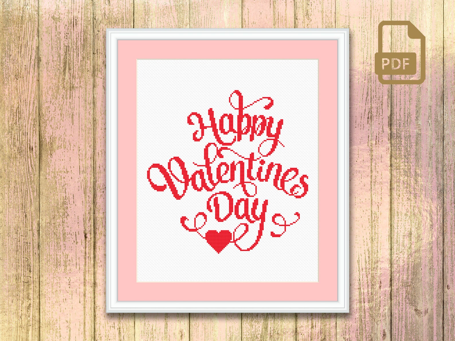 Happy Valentines Day Cross Stitch Pattern, Heart Cross Stitch Pattern ...