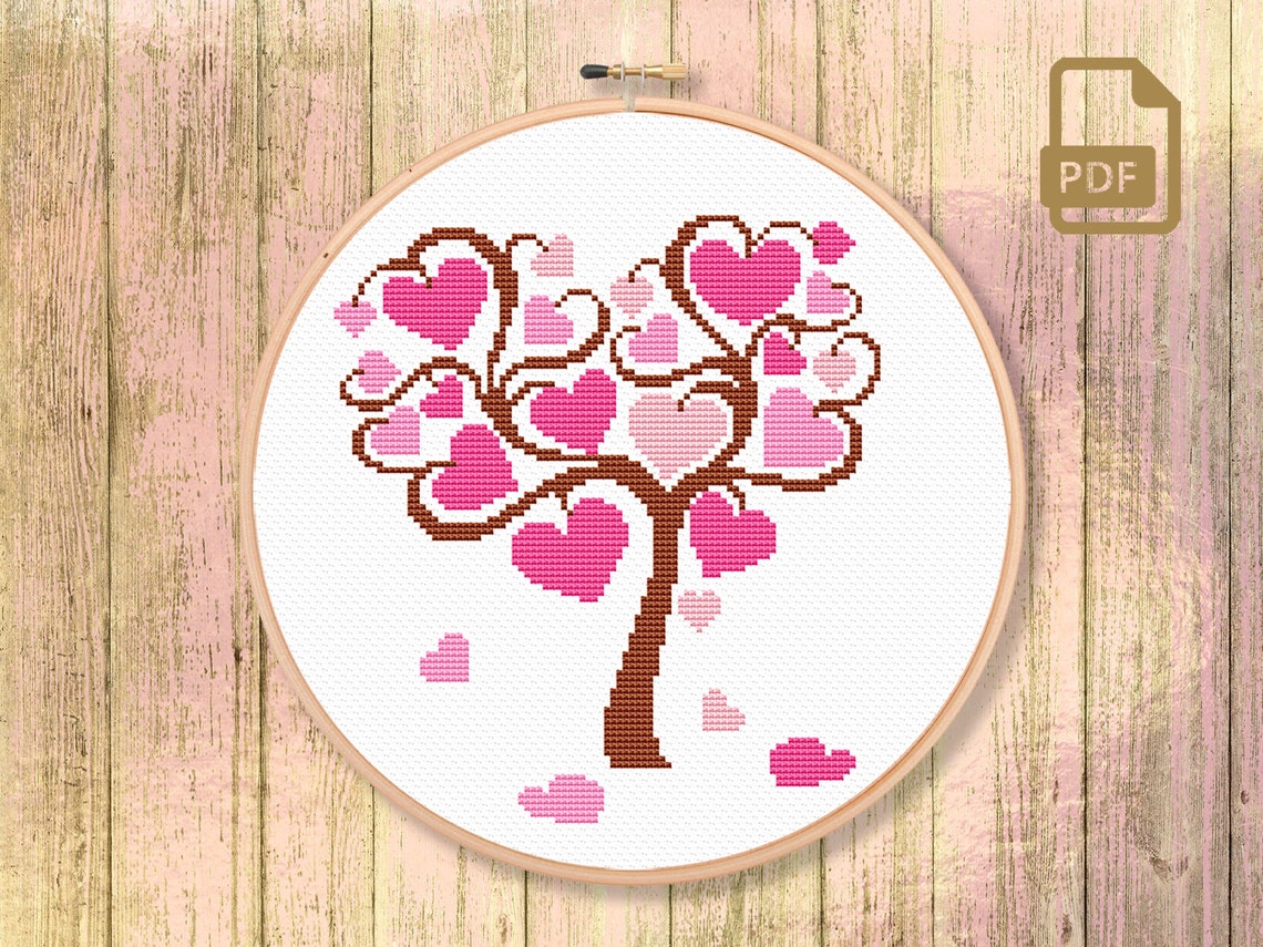 Tree of Hearts Cross Stitch Pattern Love Cross Stitch - Etsy