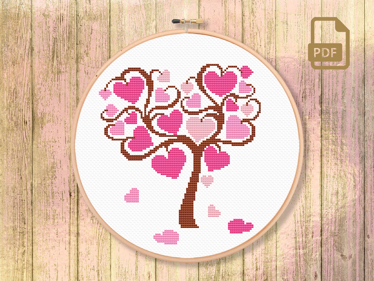 Tree of Hearts Cross Stitch Pattern, Love Cross Stitch Pattern ...