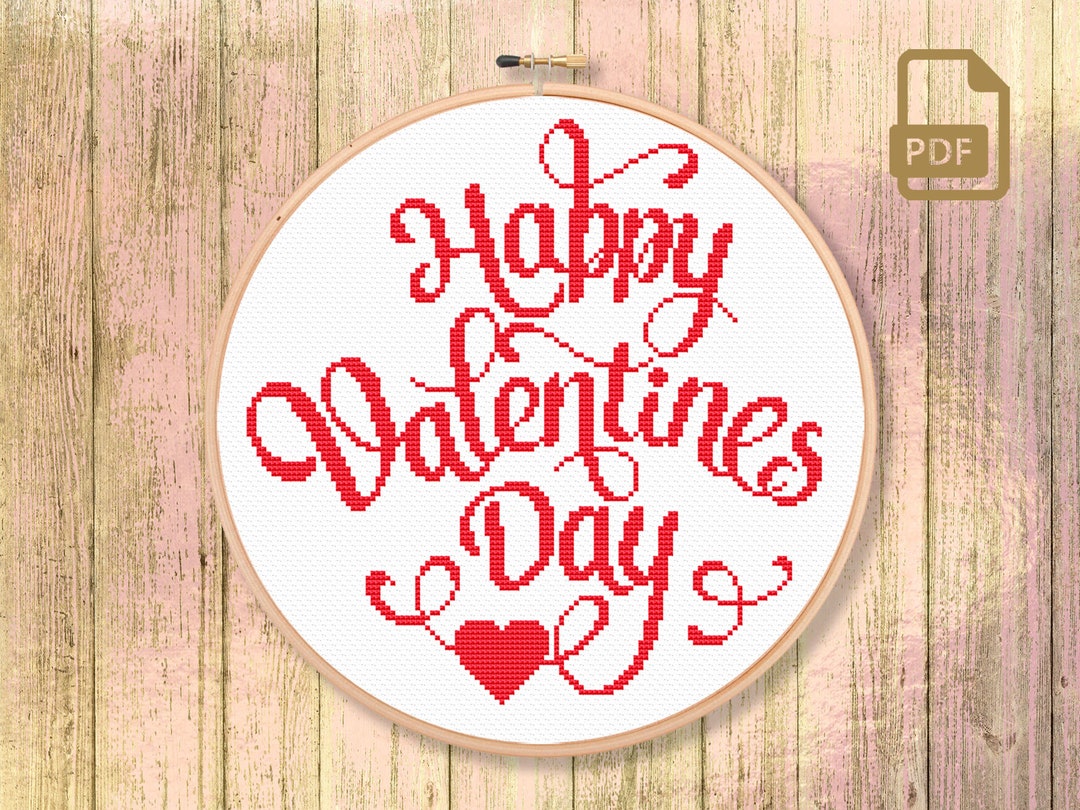Happy Valentines Day Cross Stitch Pattern, Heart Cross Stitch Pattern ...