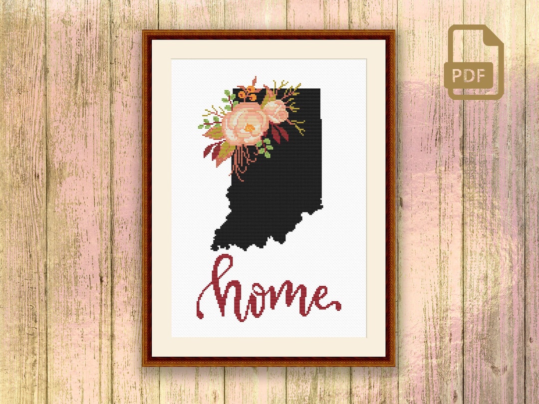 Indiana Cross Stitch Pattern, State of Indiana Cross Stitch Pattern ...