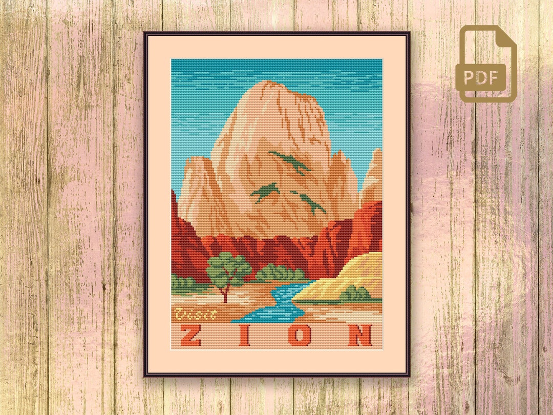 Visit Zion Cross Stitch Pattern, National Park Cross Stitch Pattern ...