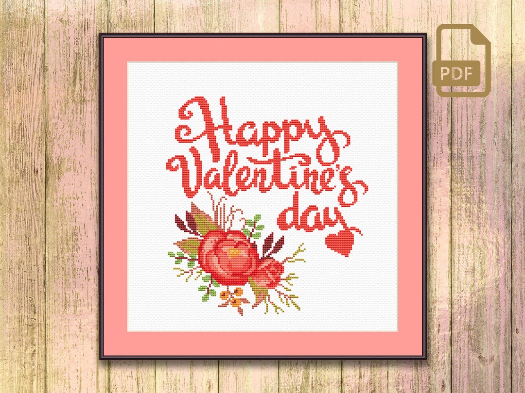 Happy Valentines Day Cross Stitch Pattern, Valentine Cross Stitch ...