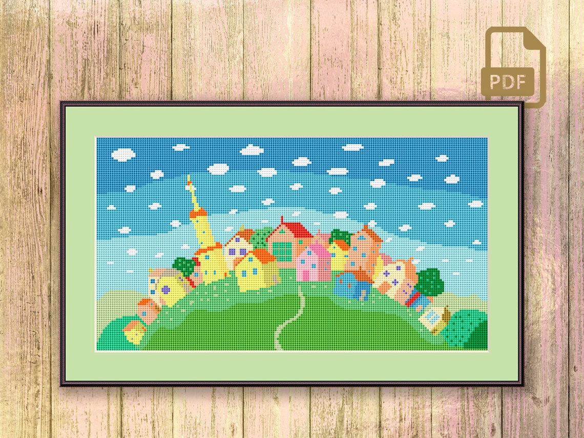 Little Town Cross Stitch Pattern, Village Cross Stitch Pattern, Village ...