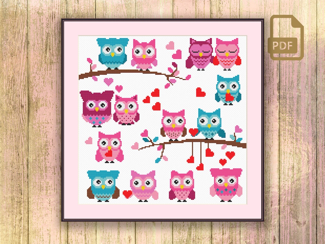 Valentine Owls Cross Stitch Pattern, Wedding Owls Cross Stitch Pattern ...
