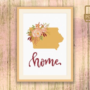 Iowa Cross Stitch Pattern, State of Iowa Cross Stitch Pattern, Map USA ...