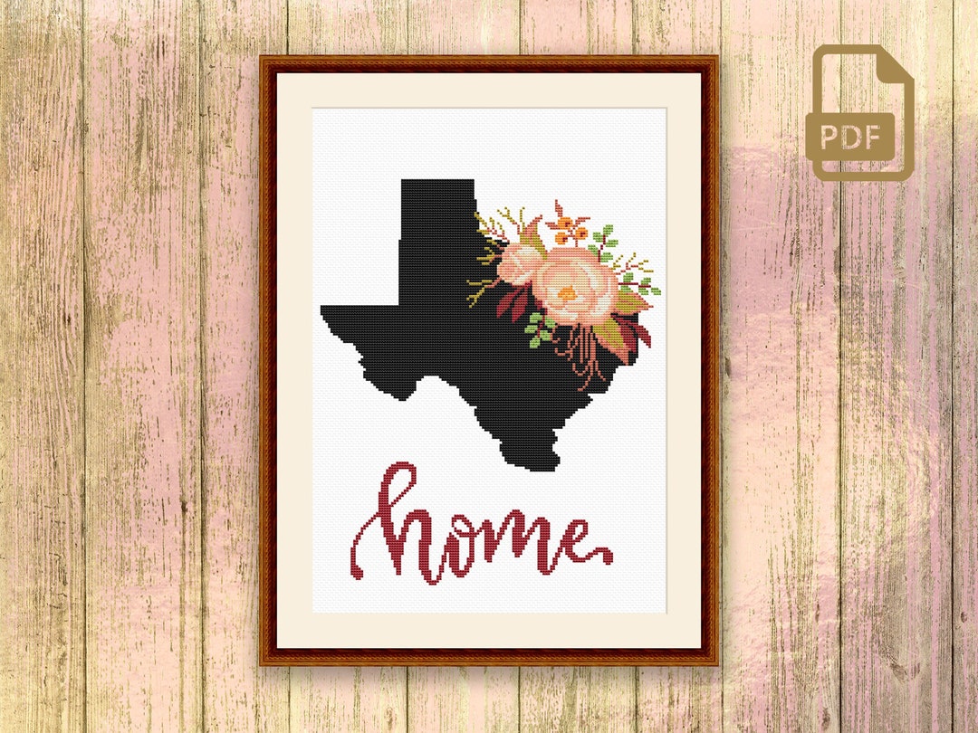 Texas Cross Stitch Pattern, State of Texas Cross Stitch Pattern, Map ...