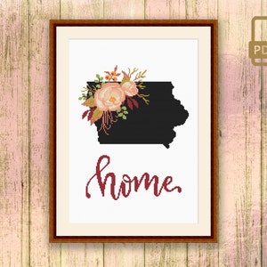 Iowa Cross Stitch Pattern, State of Iowa Cross Stitch Pattern, Map USA ...
