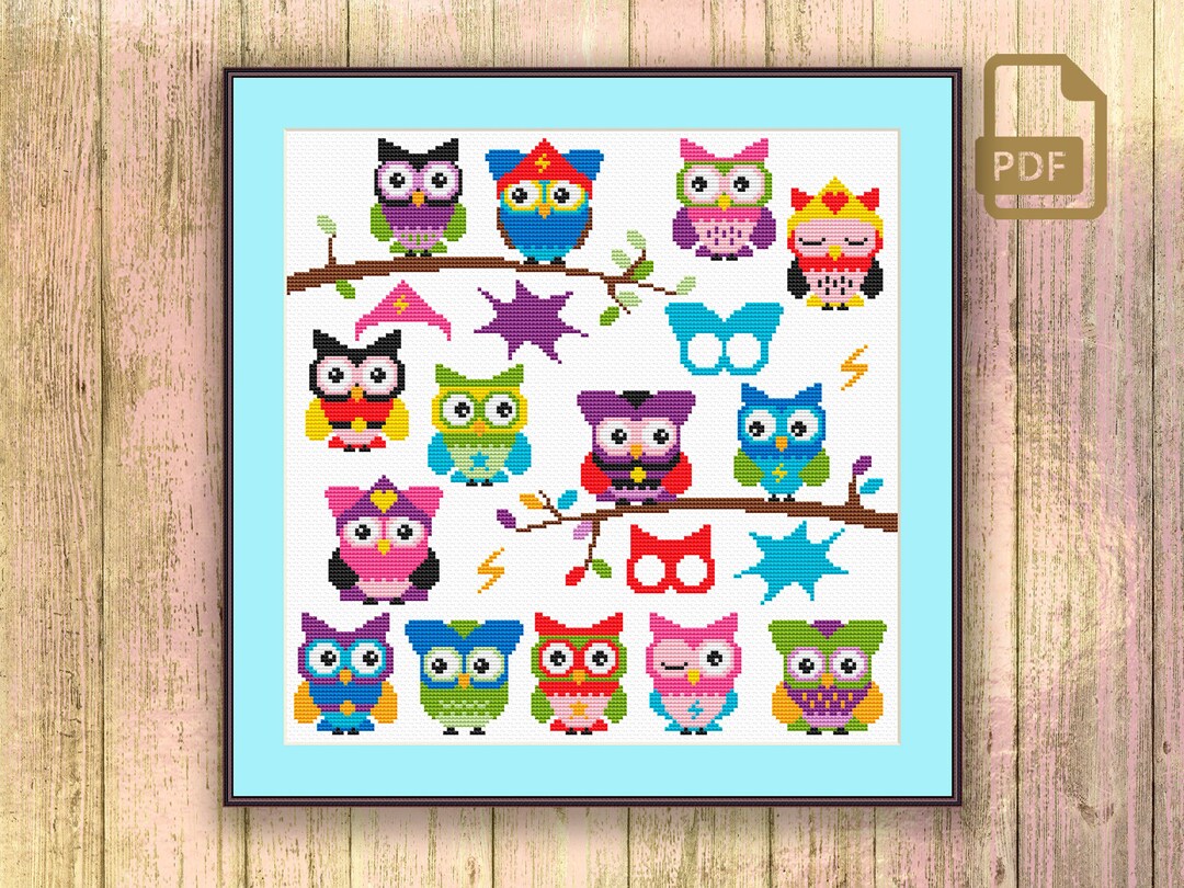 Superhero Owls Cross Stitch Pattern, Superhero Owls Patterns, Holiday ...