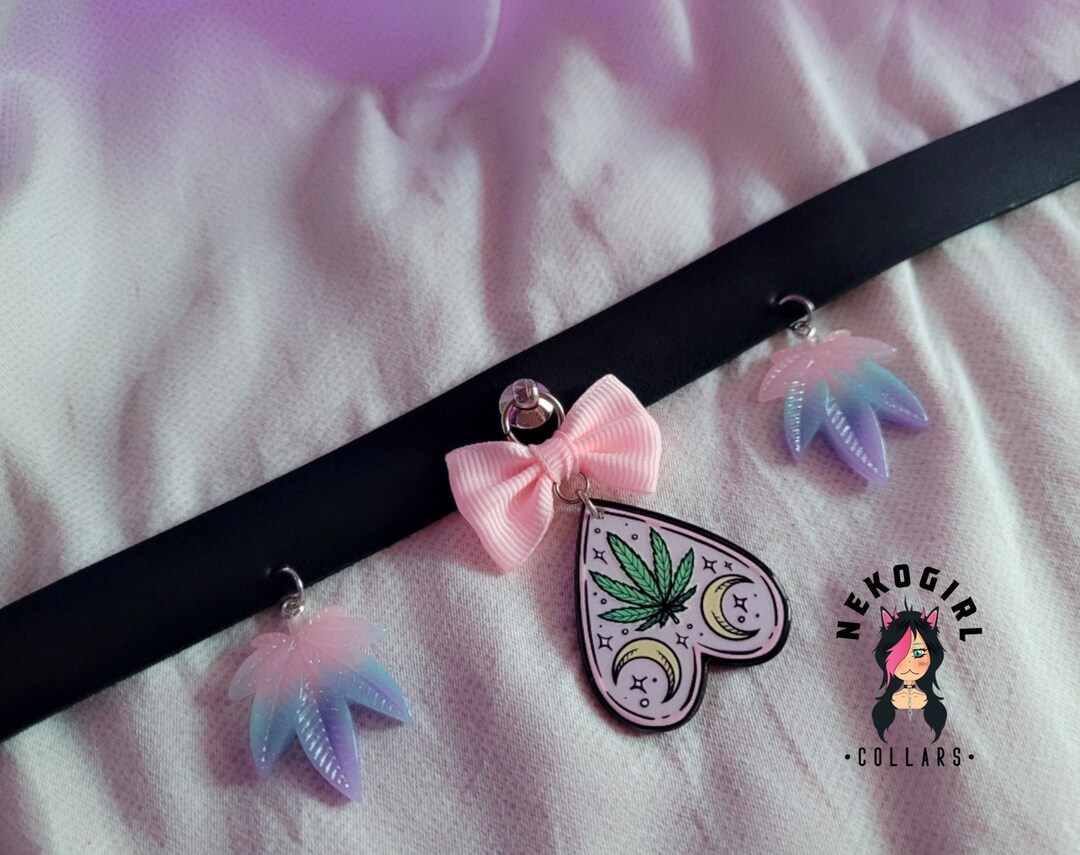 Kawaii Weed Pendant Choker Black Pink Alternative E-girl - Etsy