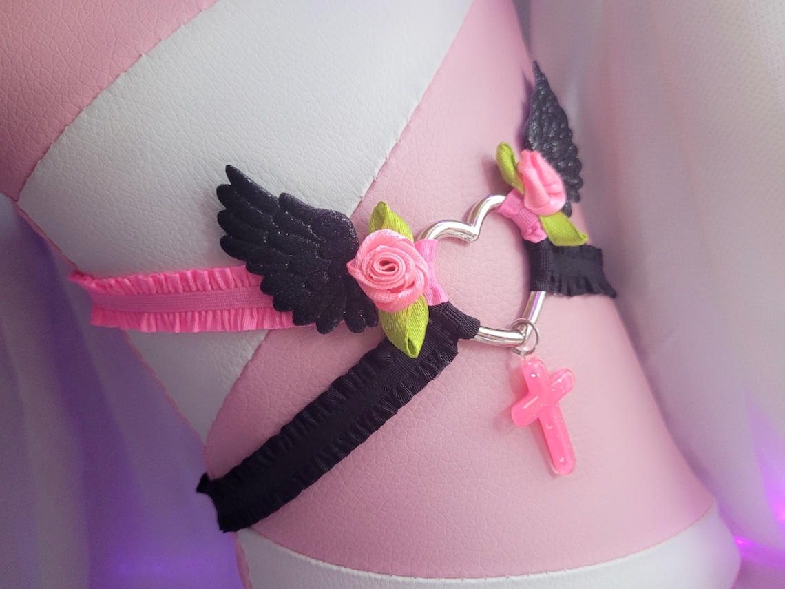 Kawaii Angel Wings E-girl Leg Garter Pink Black Harajuku Y2k Lolita ...