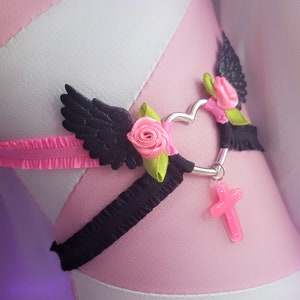 Kawaii Angel Wings E-girl Leg Garter Pink Black Harajuku Y2k Lolita ...