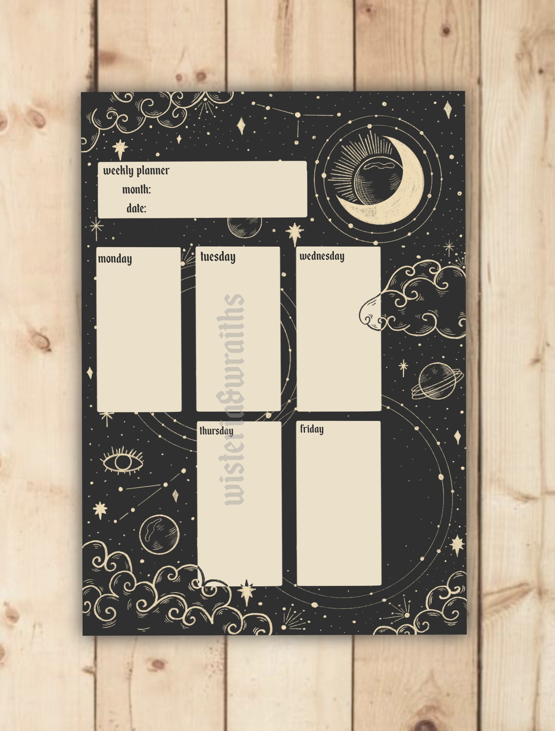 Celestial Digital Weekly Planner Sun Stars and Moon, Downloadable ...