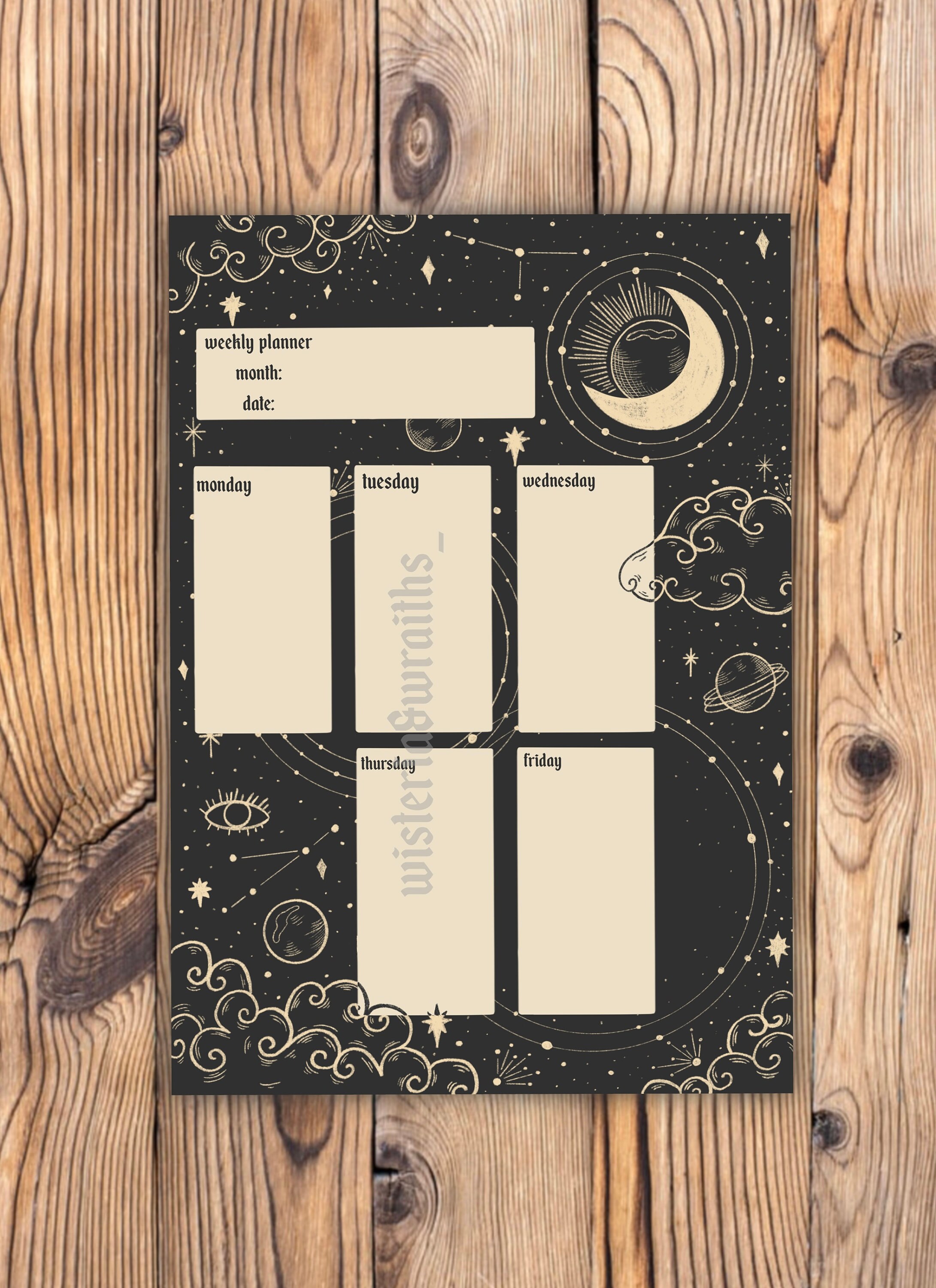 Celestial Digital Weekly Planner Sun Stars and Moon, Downloadable ...