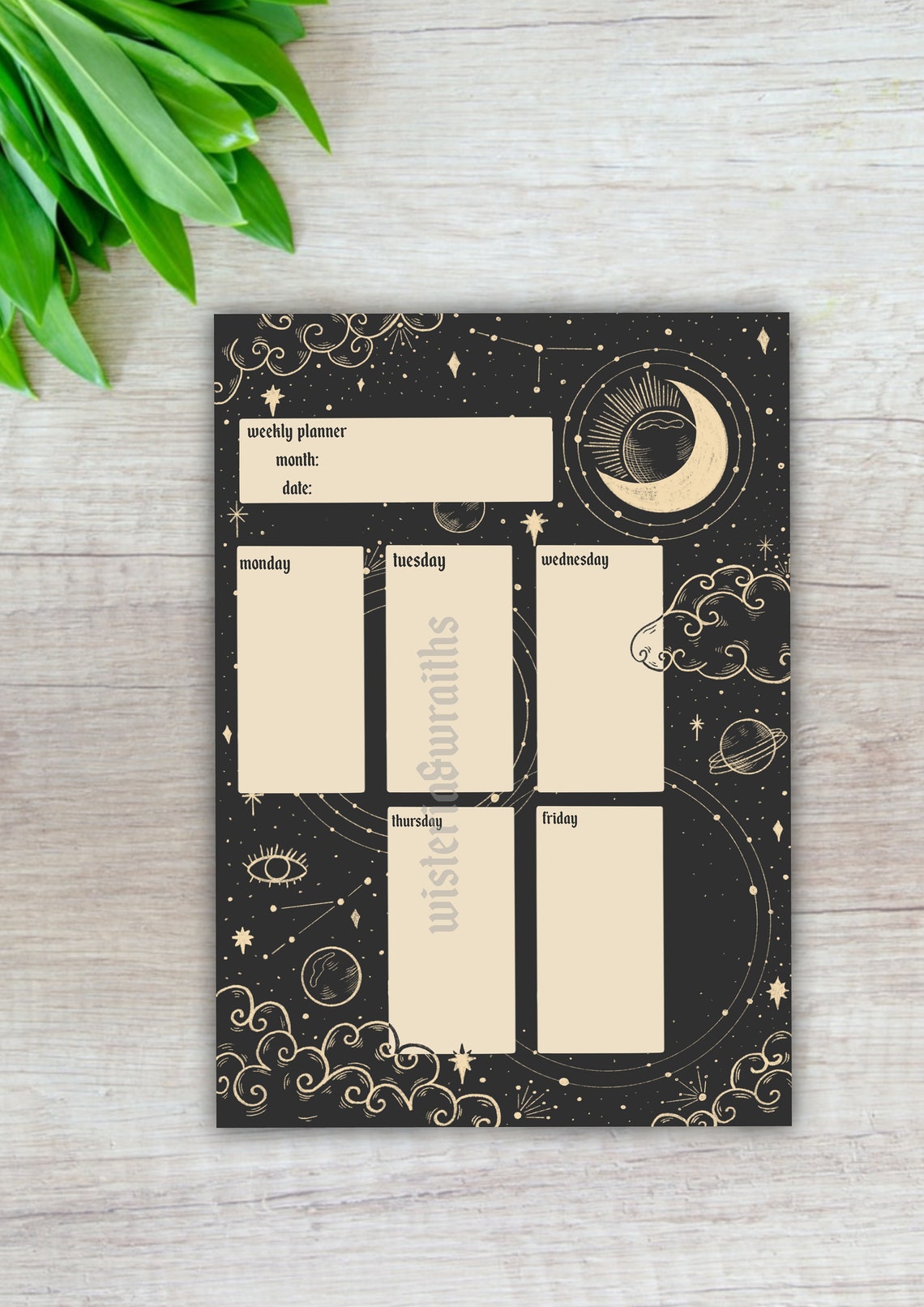 Celestial Digital Weekly Planner Sun Stars and Moon, Downloadable ...