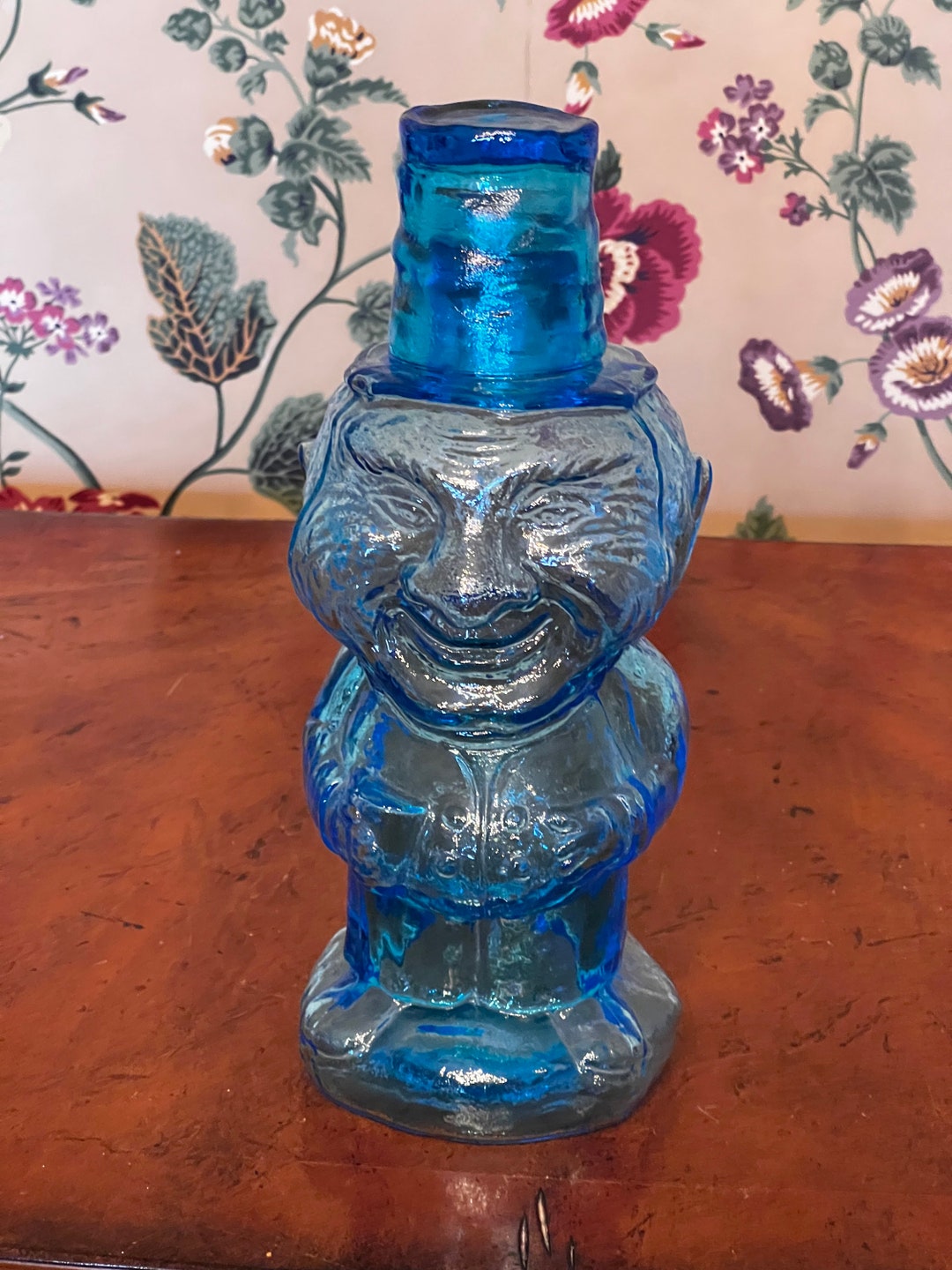 Vintage Tiara Glass Blue Jolly Mountaineer Decanter Carafe With Shot ...
