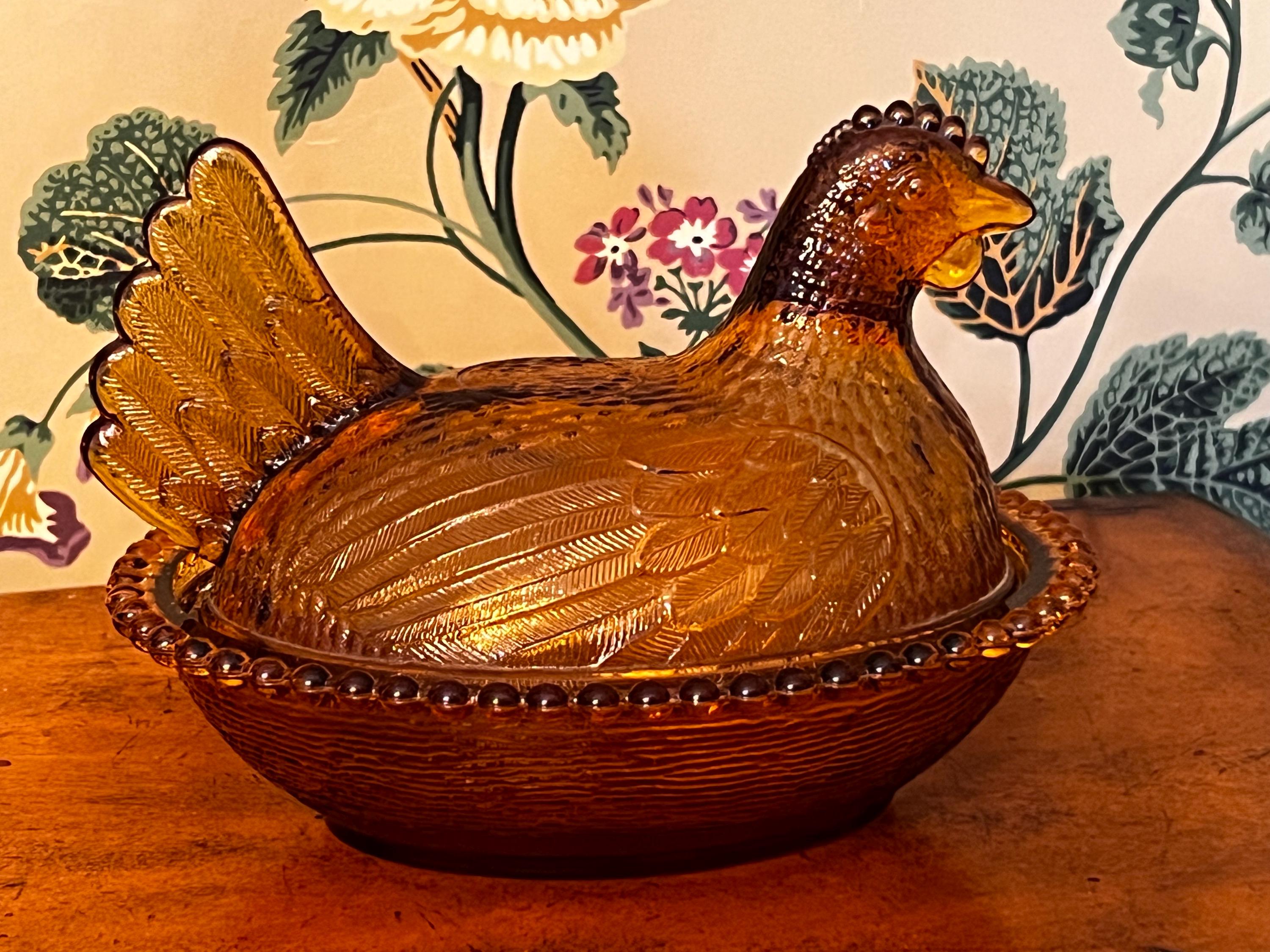 Indiana Glass Vintage Golden Amber Hen on Beaded Nest MINT! - Etsy