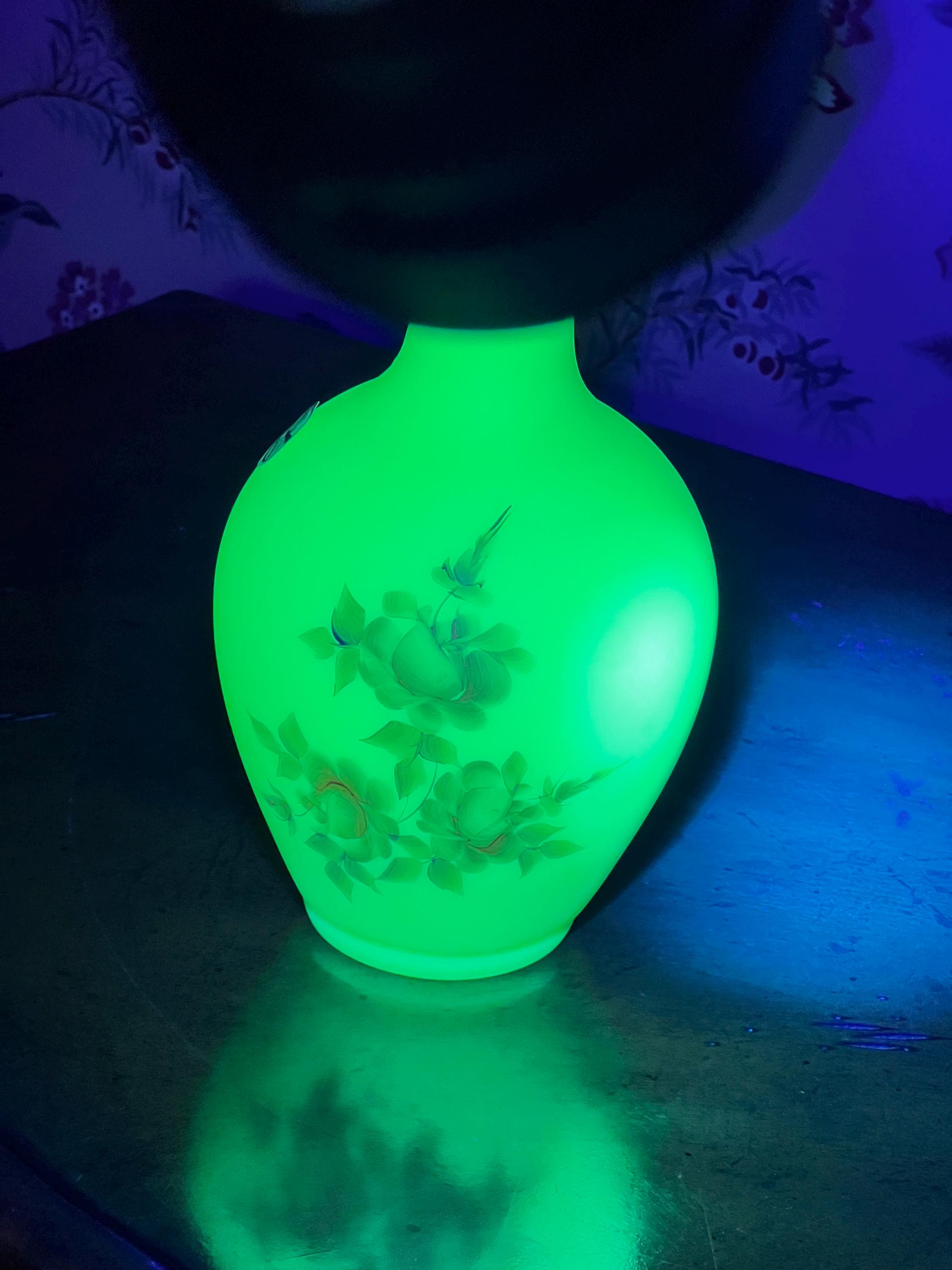 Fenton Vintage Large Burmese Satin Uranium Signed Roses Vase - Etsy